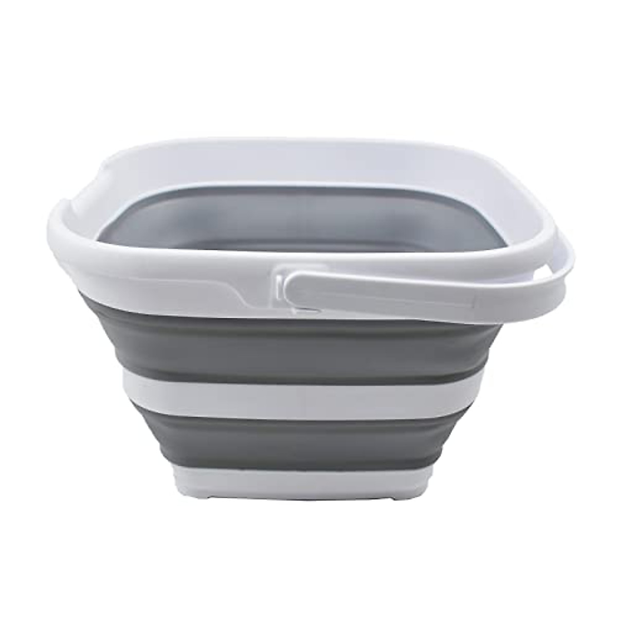 SAMMART 10L (2.6 Gallon) Collapsible Rectangular Handy Basket / Bucket (White/Grey, 1)