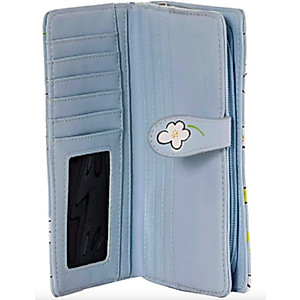 Shag Wear Bumble Bee Honeycomb Large Wallet for Women and Teen Girls Vegan Faux Leather Blue 7"