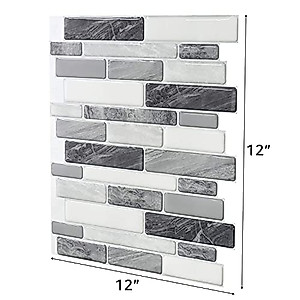 Art3d 10-Sheet Self Adhesive Backsplash, 12 in. x 12in. Grey Marble Design 3D Wall Panels (A17012P10)