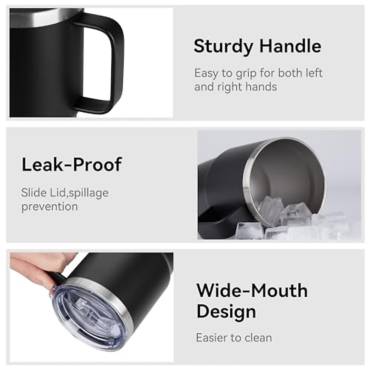 HASLE OUTFITTERS 20oz Tumbler with Lid, Stainless Steel Tumbler with Handle, Metal Insulated Travel Coffee Mug with Handle, Double Wall Vacuum Spill Proof Tumbler Cup, Black 1 Pack