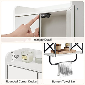 HOOBRO Medicine Wall Cabinet with Mirror, Bathroom Storage Cabinet with Hidden Space and Towel Bar, Double Mirrored Doors, Detachable Shelf, for Bathroom, Living Room, White BW41CW01