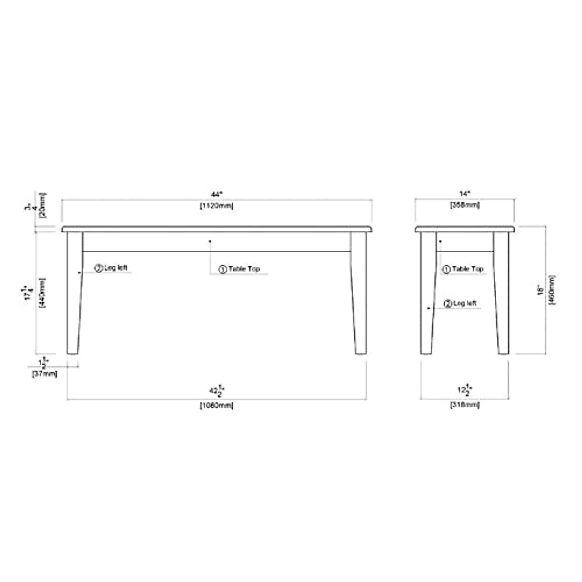 Boraam Shaker Bench, Oak 15 x 44 x 18