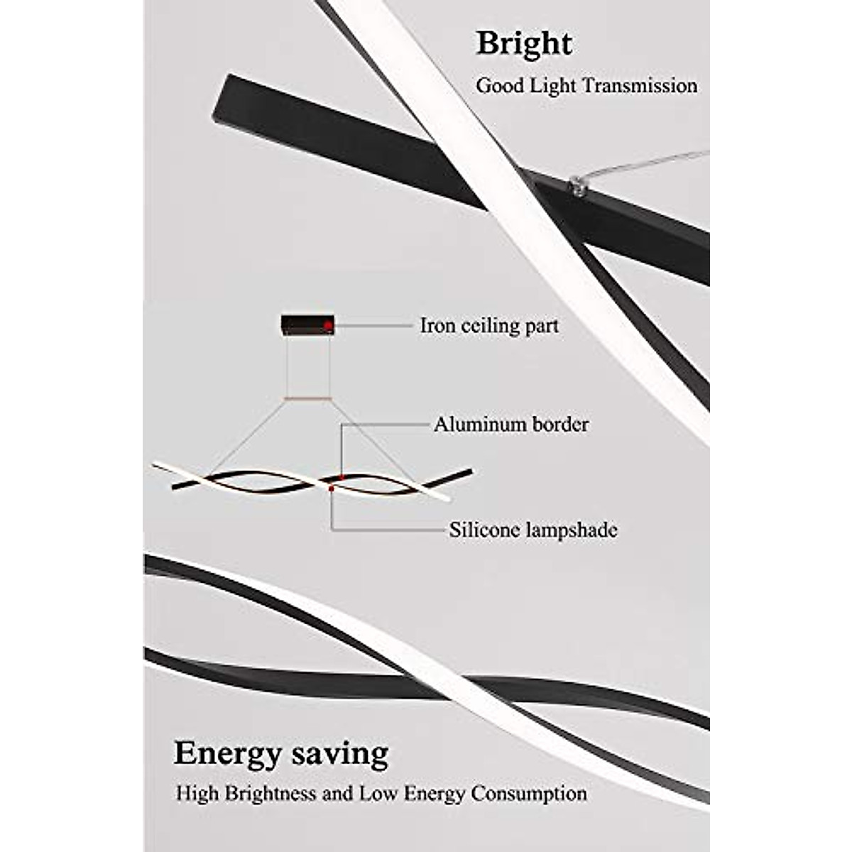 Ziplighting Modern LED Pendant Lighting for Dining Room & Kitchen Island Stepless Dimmable Pendant Light with Remote Dimming Chandelier Contemporary Adjustable Ceiling Fixture Wave Ceiling Light f