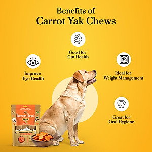 Dogsee Himalayan Yak Cheese Chews with Real Carrots 1lb (Large - 4 Chews) | for Healthy Vision | Fight Plaque & Tartar | Long Lasting Dental Dog Chews…