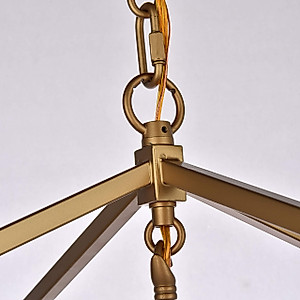 Foyer Lantern Pendant Light Fixture, Dst Gold Iron Cage Chandelier Industrial Led Ceiling Lighting, Size: D17'' H25'' Chain 45''