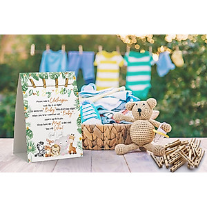Don't Say Baby Sign, Baby Shower Clothespin Game, Includes a 5x7 Standing Sign and 50 Mini Natural Clothespins - Toctose046