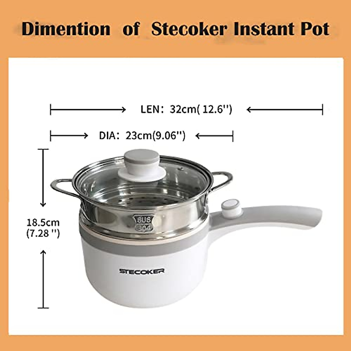 STECOKER Electric Hot Pot with Steamer (1.5LS), 1.5L Instant Pot, Ramen Cooker,110V 600W White
