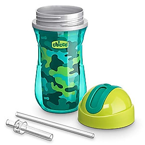 Chicco Insulated Flip-Top Straw Spill Free Baby Sippy Cup 9oz, Green/Teal, 12m+ (2pk)