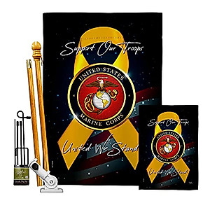 Breeze Decor Support Marine Corps Garden House Flag Kit Armed Forces USMC Semper Fi United State American Military Veteran Retire Official Decoration Banner Small Yard Gift Double-Sided, Made in USA