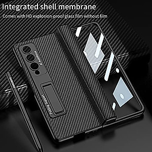 BRAND SET 𝐙 𝐅𝐨𝐥𝐝 𝟒 𝐂𝐚𝐬𝐞, Plain Leather Material Galaxy Z Fold 4 Case with S Pen Holder and Kickstand, All-Inclusive Hinged Phone Case&Cover Suitable for Samsung Galaxy Fold 4 Series(txw)