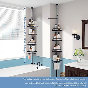 LuxyDecor Corner Shower Caddy Constant Tension Pole Rustproof Shower Rack 4 Tiers Adjustable Bathroom Storage Organizer Drill Free