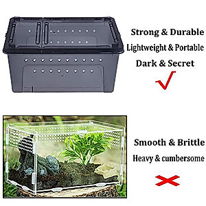 PINVNBY 2 PCS Reptile Feeding Box Portable Snake Breeding Box Lizard Cage Hatching Container 12.59"x8.66"x5.9" Transparent Plastic Pet Houses for Spider Scorpion Gecko Insect Tortoise Treefrog(Black)