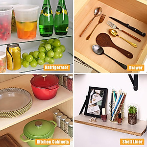 BAKHUK Shelf Liner for Kitchen Cabinets, 4 Rolls of 12 Inches x 25 FT, Non Adhesive Cabinet Liner, Double Sided Non-Slip Drawer Liner, Clear Ribbed Washable Refrigerator Mats for Pantry Cabinet