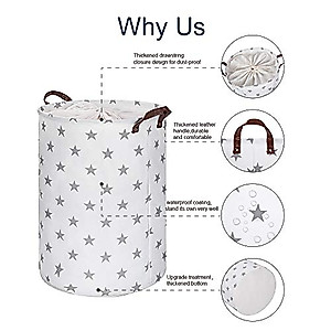 FRIENDIY Large Laundry Hampers (9 Colors), Removable Laundry Basket, foldable fabric laundry basket, drawstring waterproof round cotton linen storage basket. (Grey Star, Thickened 19"/Large)
