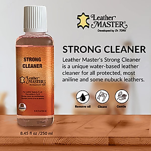 Leather Master Strong Leather Care Bundle - 250 ml Exceptional Leather Care Stain Remover, Protector and Polish Kit. Made to Clean Leather Accessories, Auto Detailing, Furniture, Handbags and Shoes