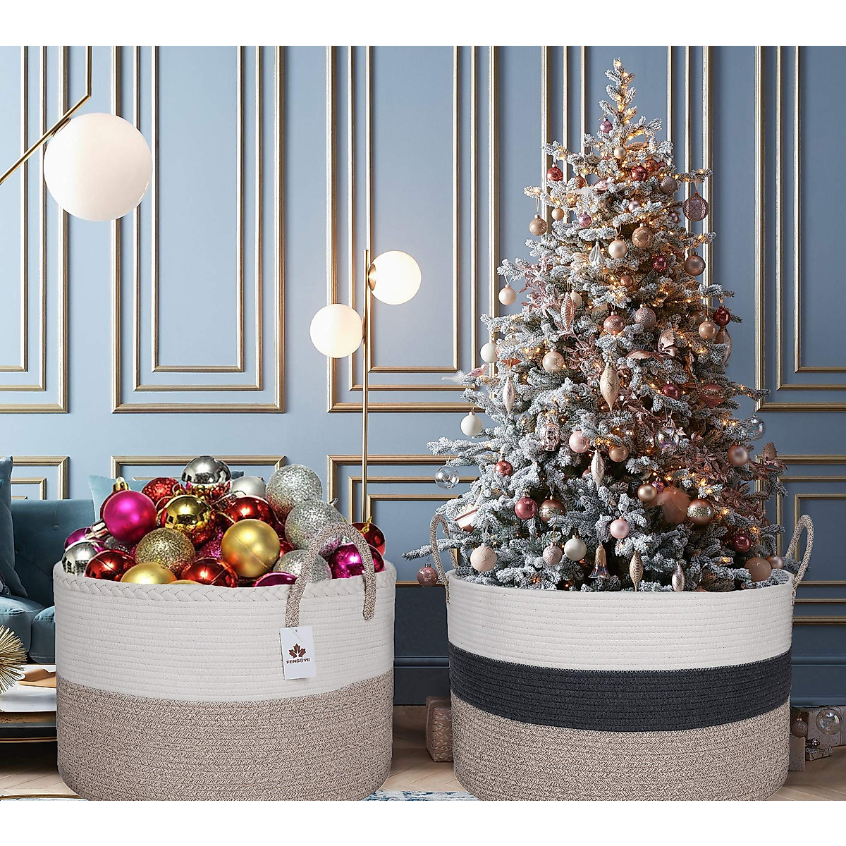 Extra Large Cotton Rope Basket Woven Basket Storage Baby Laundry Hamper with Handles for Nursery Laundry, Clothes, Toys, Blanket, Magazines, Towels, Home Organize Container 21.7" x 21.7" x 13.8"