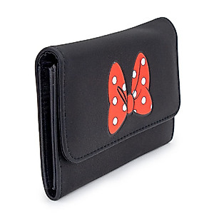 Buckle Down Disney Wallet, Foldover, Minnie Mouse Polka Dot Bow Embossed, Black, Vegan Leather