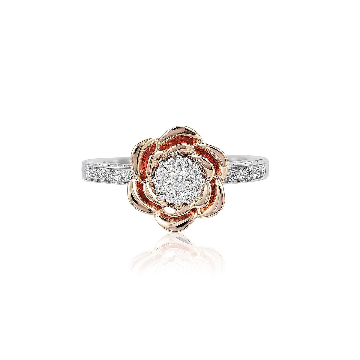 Jewelili Enchanted Disney Fine Jewelry 14K Rose Gold Over Sterling Silver 1/4 Cttw Belle Rose Composite Ring, Size 9