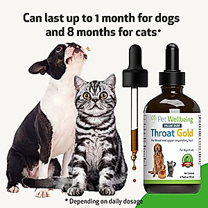 Pet Wellbeing Throat Gold for Dogs & Cats - Vet-Formulated - Soothes Throat Discomfort, Hoarseness, Leash Strain, Occasional Cough - Natural Herbal Supplement 4 oz (118 ml)