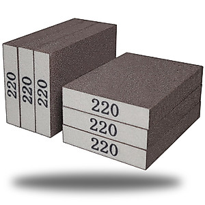 Tonmp 6 Pack 220 Grit Superfine Sanding Sponge, Washable and Reusable Great for Pot Brush Pan Brush Sponge Brush Glasses Sanding Wood Sanding Metal Sanding (220 Grit-6 Pack)