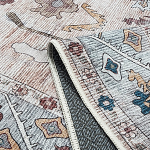 Adiva Rugs 3x5 Machine Washable Area Rug with Non Slip Backing for Living Room Bedroom Bathroom Kitchen Mats for Floor Decor Anti Fatigue Non Skid Door Carpet (Multi Cream, 3' x 5')