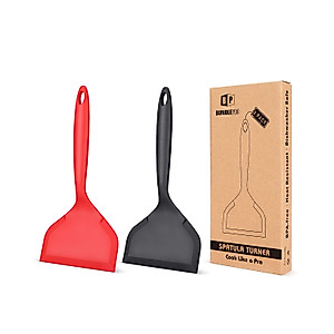 Pack of 2 Wide Silicone Spatula,Nonstick Pancake Shovel with Short Handle, Fried Flexible Turner, BPA Free Kitchen Cookwares for Egg, Cookie, Omelette, Fish, Burgers