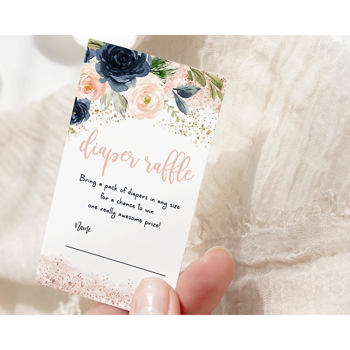 Paper Clever Party Blushing Diaper Raffle Tickets Pack of 50 - Girls Baby Shower Games – Floral Invitation Insert Cards Pink - Guests Fill-In to Win Prize Drawings - 2x4 Size Set