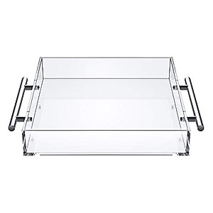 KINSONG Clear Acrylic Serving Tray 10x10 Inch,Silver Handle Breakfast Decorative Trays for Ottoman Coffee Table