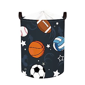 Clastyle 63L Large Sport Balls Kid Laundry Hamper with Handle for Boy Collapsible Clothes Toy Storage Basket with Lid for Bedroom Bathroom Nursery