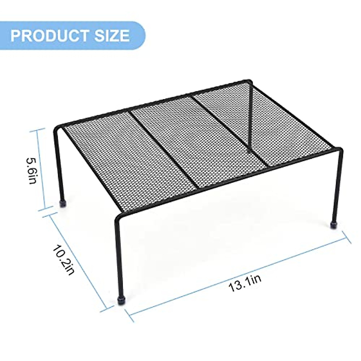 Set of 4 Mesh Kitchen Shelves Cabinet Storage Shelf Rack (13.1 x 10.2 Inch) ，Kitchen Bathroom Pantry Cupboard Desk Home Office, Fridge, Cabinet, Bathroom Cupboard, Non-slip Plastic Feet (Black)