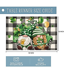 St. Patrick's Day Gnomes Placemats Set of 4,12x18 Inch Gnomes with Truck Buffalo Plaid Shamrock Heat-Resistant Place Mats,Green Irish Table Decors for Seasonal Farmhouse Kitchen Dining Holiday Party