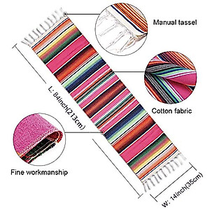 Fowecelt Mexican Serape Table Runner 14 x 84 Inch for Mexican Party Wedding Decorations Outdoor Picnics Dining Table, Fringe Cotton Table Runners