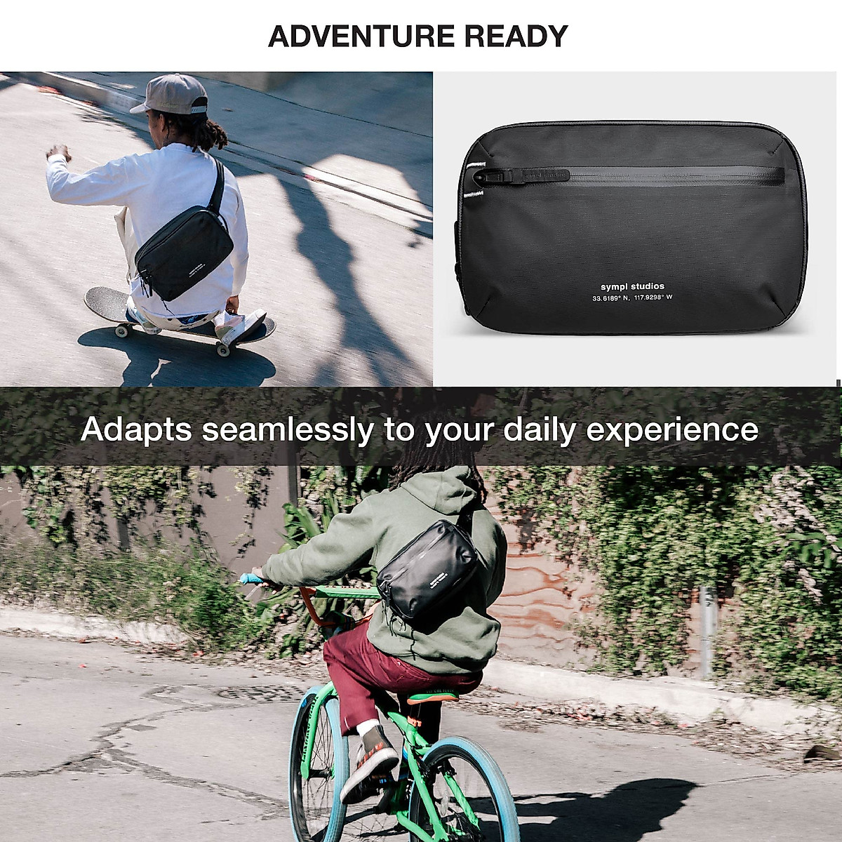 SYMPL 5L Waterproof Small Black Sling Crossbody Adjustable Shoulder Bag for Men Women, Eco-Friendly Multipurpose use as Toiletry, Dopp Kit, Everyday Pack for Hiking,Travel,Camera Gear, Fits iPad 10"