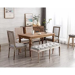 CIMOTA Farmhouse Dining Chairs Set of 2, French Rattan Dining Room Chairs with Rectangle Back/Distressed Wood Upholstered Vintage Side Chairs for Kitchen/Restaurant, Beige/2PCS