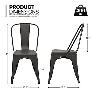 MoNiBloom Metal Dining Chair Set of 4 Stackable Indoor 17.5" Seat Height Bar Chairs with Back Outdoor Side Metal Kitchen Chairs for Bistro Cafe Side Restaurant Use, Gunmetal