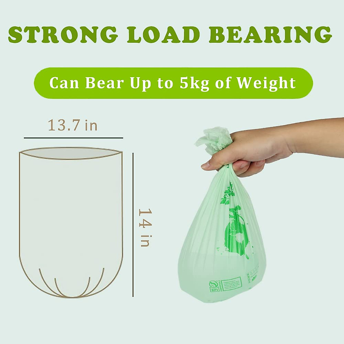 100% Compost Bags for Kitchen Countertop Compost Bin - 1, 1.2, 1.3, 1.5 Gallon, Kitchen Food Scrap Waste Compostable Small Trash Bags, ASTM D6400, US BPI and Europe OK Compost Home Certified, 100ct