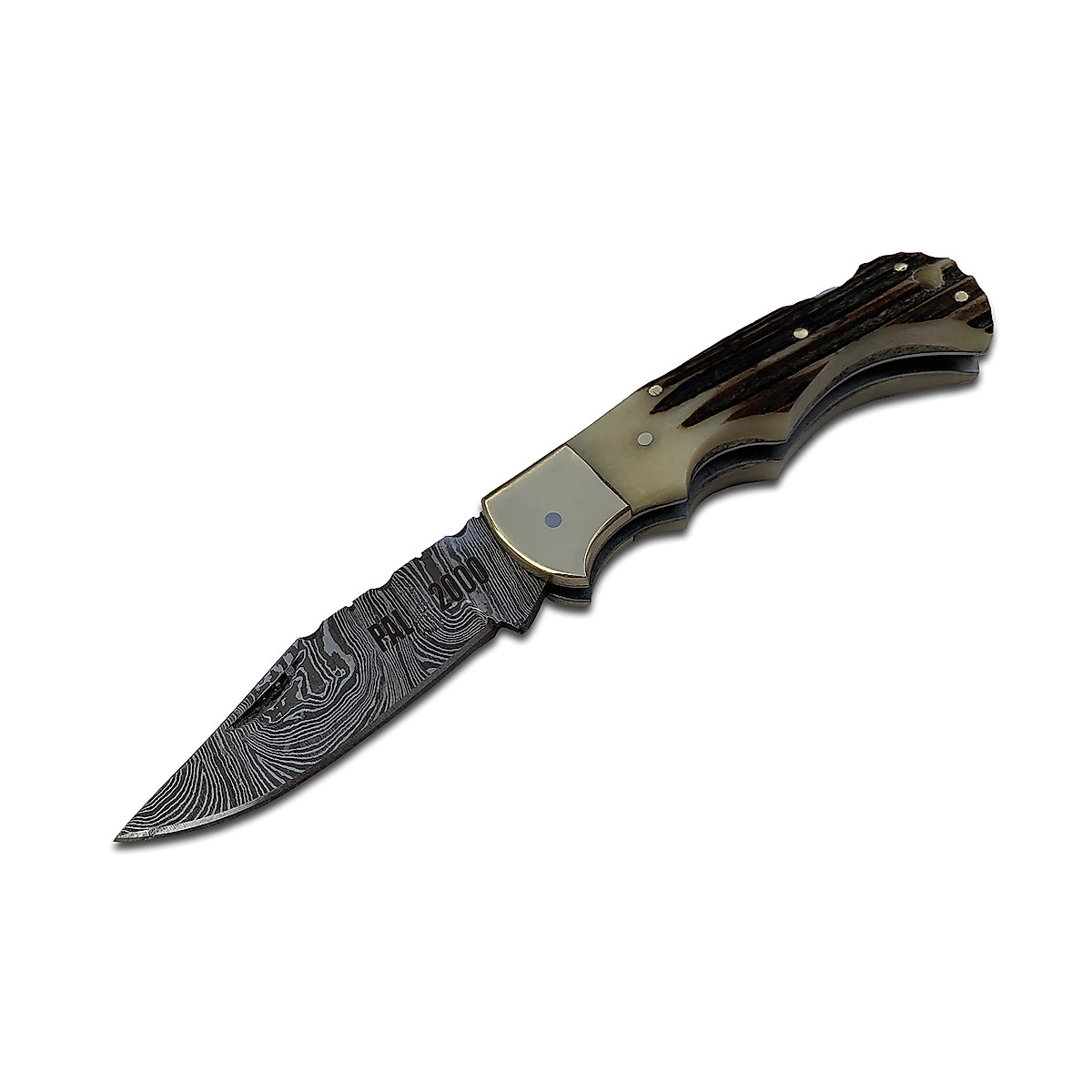 PAL 2000 KNIVES FOL-6016 Handmade Damascus Steel Folding Pocket Knife With Leather Sheath