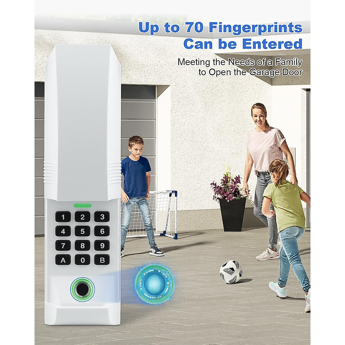 Universal Fingerprint Garage Door Keypad Fit for Liftmaster Chamberlain Craftsman Opener Unlock with Fingerprint Control Multiple Doors Replace 877max G940EV-P2 877Lm Wireless Keyless White
