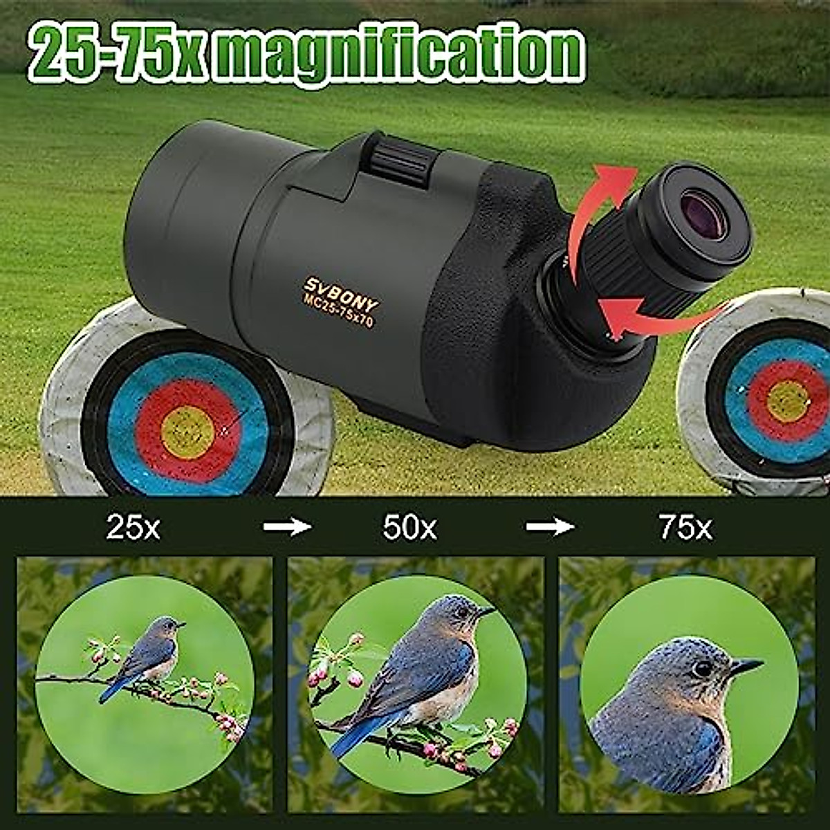 SVBONY SV41 Mak Spotting Scopes with Tripod for Target Shooting,25-75x70,Compact,Waterproof,Scopes for Hunting,Shooting,Travel,Camping