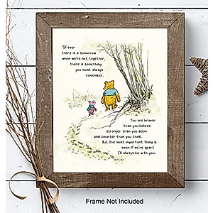 Winnie Pooh Wall Art - Kids Wall Art - Boys Room, Baby Nursery Decor - Girls Bedroom Decor - Wall Decor for Toddlers - Always Remember You Are Braver Than You Believe - A. A. Milne Poster 11x14 Gift
