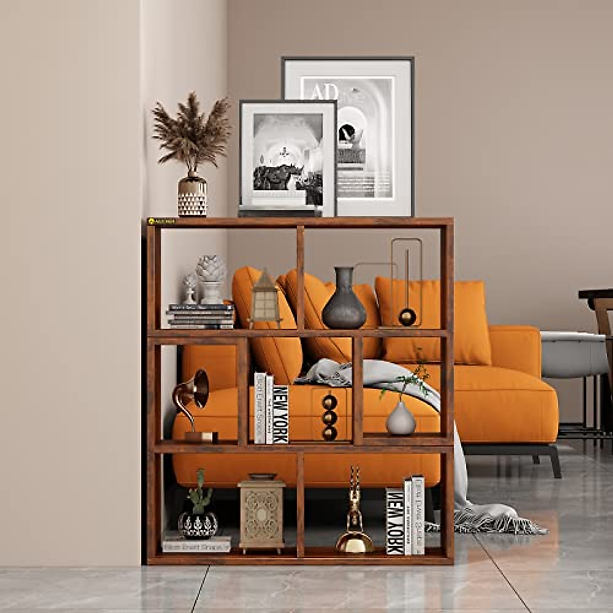 ALISENED 7-Cube Storage Shelf Organizer Bookshelf System, Modern Bookcase Open Standing Book Shelving Cabin, Wooden Bookshelf Display Cube Shelves Compartments