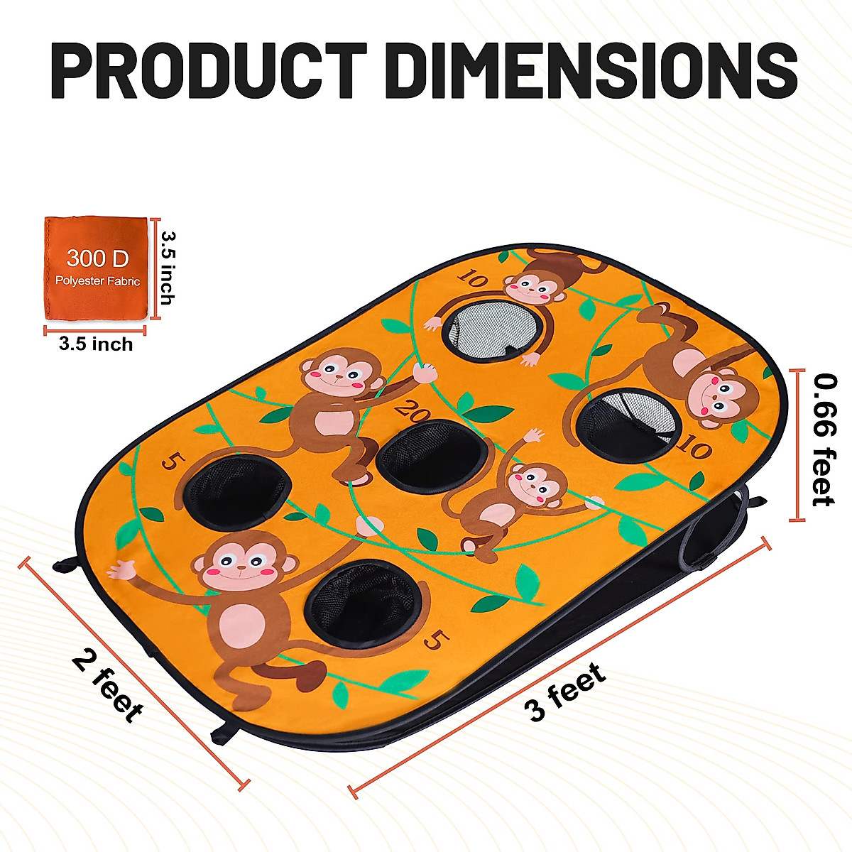 Himal Collapsible Portable 5 Holes Cornhole Game Cornhole Set Bounce Bean Bag Toss Game with 10 Bean Bags,Tic Tac Toe Game Double Games (3 x 2-Feet, Single Board)