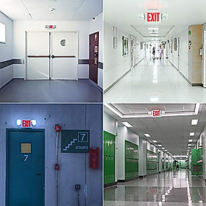 Sunco Red Exit Signs With Emergency Lights, Two Adjustable Square LED Lights, 94V-0 Fire Resistant, Backup Battery, 120-277V, Wall Or Ceiling Mount, Commercial Grade Double Sided 4 Pack