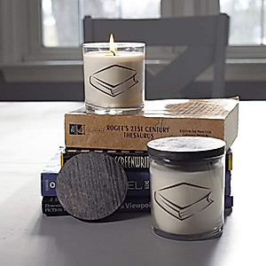 Library Book Scented Candle, 9 Oz with Glass Container - 100% Organic Soy Wax Lightly Scented with Clean Burning Natural Cotton Wick - Made in The USA
