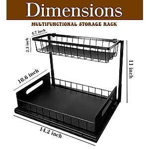 CEWIFO Kitchen Sink Organizer, Kitchen Organization 2 Tier Sliding Cabinet Basket Organizer Drawer Pull Out Cabinet Organizer, Multi-Use Pull Out Cabinet Organizer for Bathroom, Kitchen