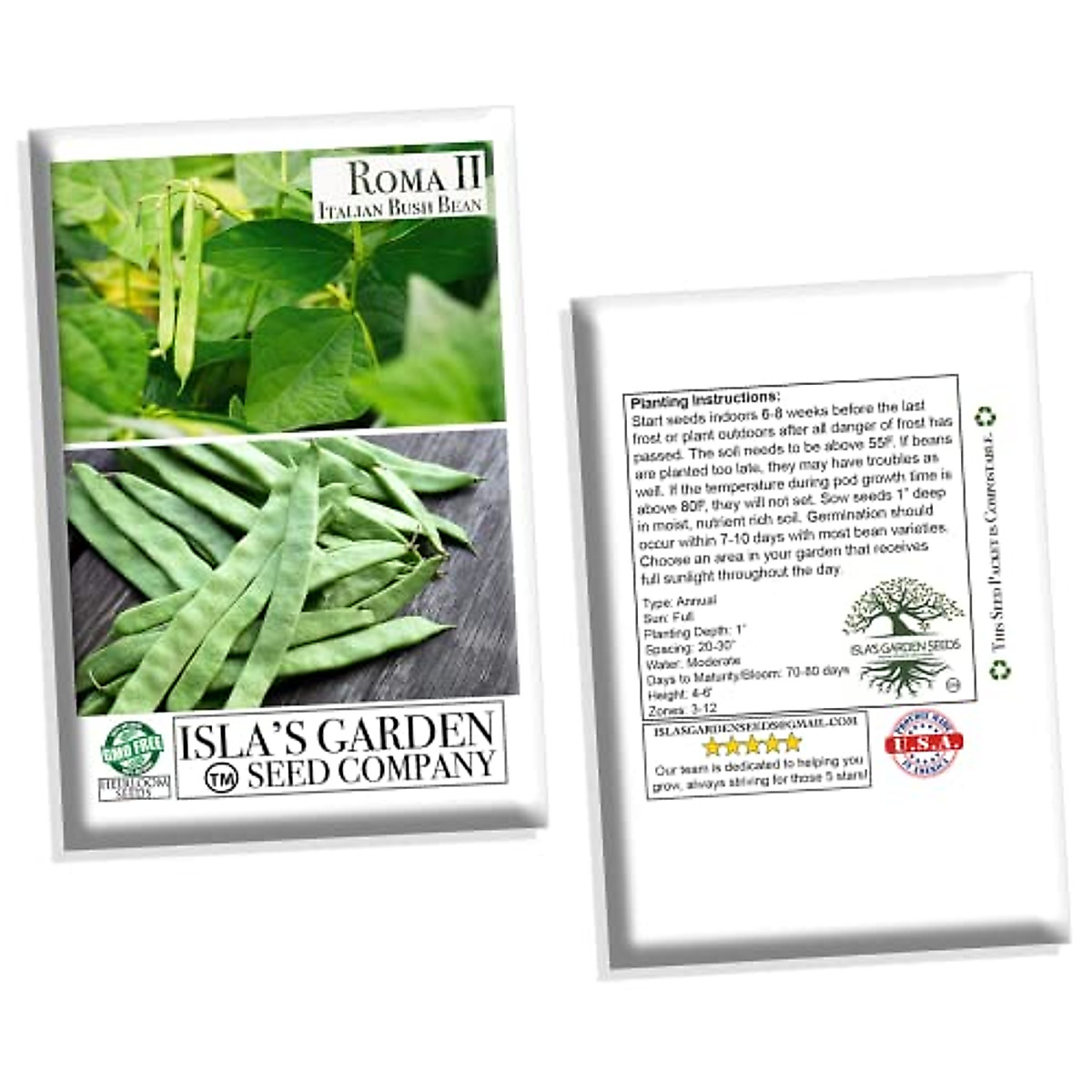 Roma II Italian Bush Bean Seeds for Planting, 30+ Heirloom Seeds Per Packet, (Isla's Garden Seeds), Non GMO Seeds, Botanical Name: Phaseolus vulgaris, Great Home Garden Gift