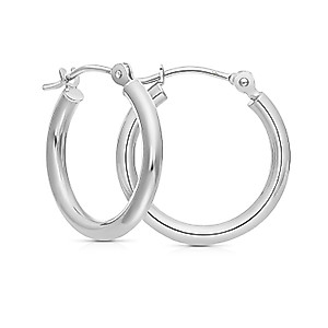 14k White Gold Polished Real Gold Hoop Earrings, Plain Round Gold Hoops, 14 Karat Real Gold 13mm (0.5 inch)