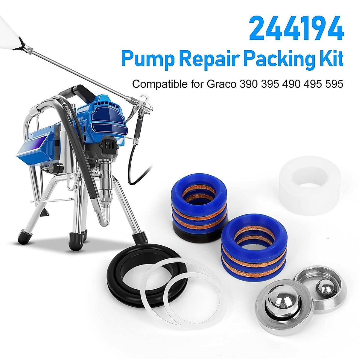 244194 Pump Repair Packing Kit - Compatible with Graco 295 390 395 490 495 595 3400 Aftermarket | Airless Paint Sprayer Pump Repair Packing Accessories