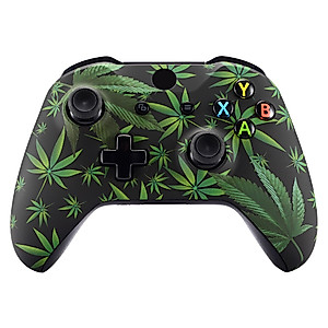eXtremeRate Green Weeds Faceplate Cover, Soft Touch Front Housing Shell Case, Comfortable Soft Grip Replacement Kit for Xbox One S & Xbox One X Controller Model 1708 - Controller NOT Included