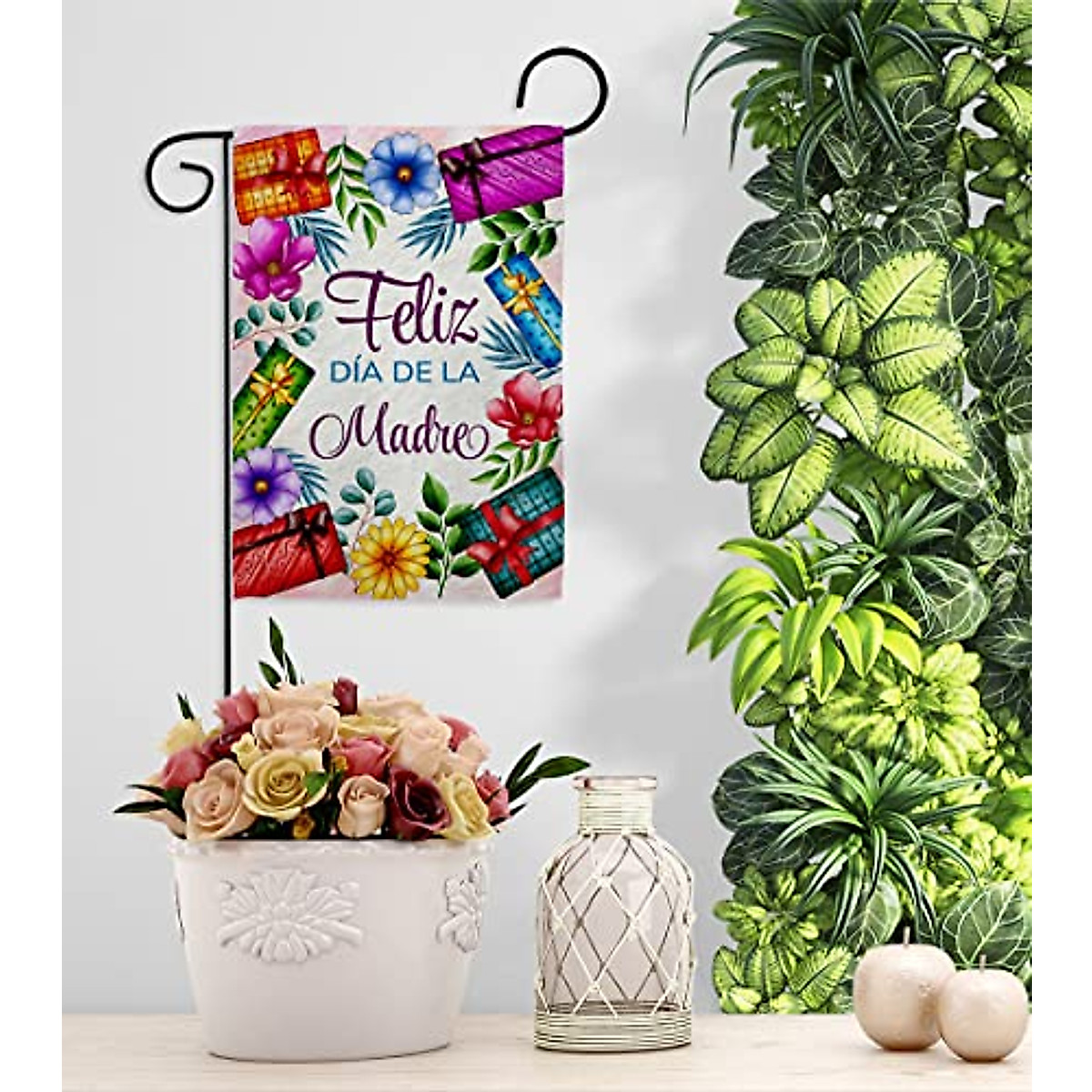 Feliz Dia De La Madre Garden Flag - Set Wood Dowel Family Mother Day Mom Mama Grandma Love Flowers Parent Sibling Relatives Grandparent - House Banner Small Yard Gift Double-Sided 13 X 18.5